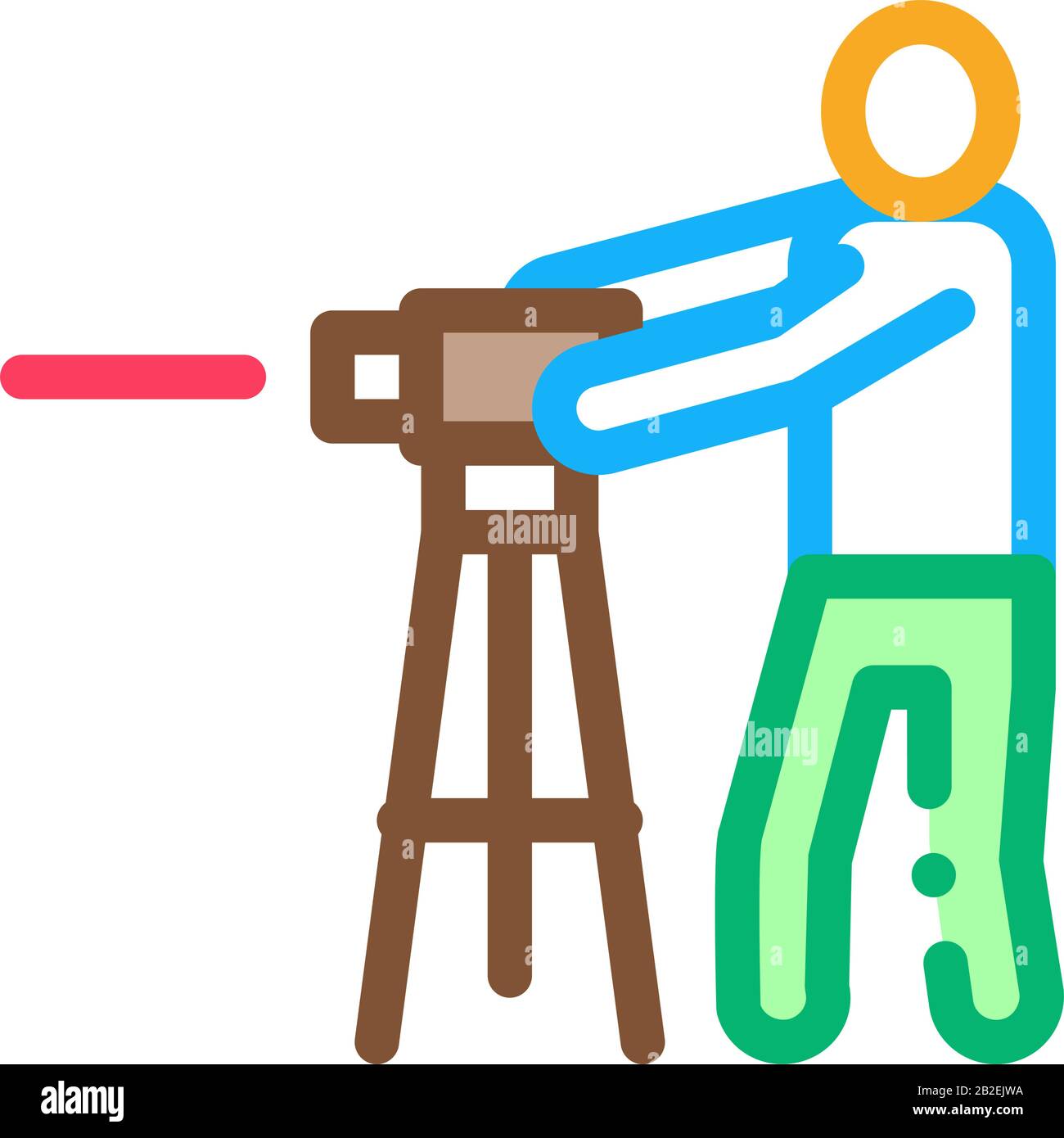 Worker Measuring Landscape Icon Thin Line Vector Stock Vector Image ...