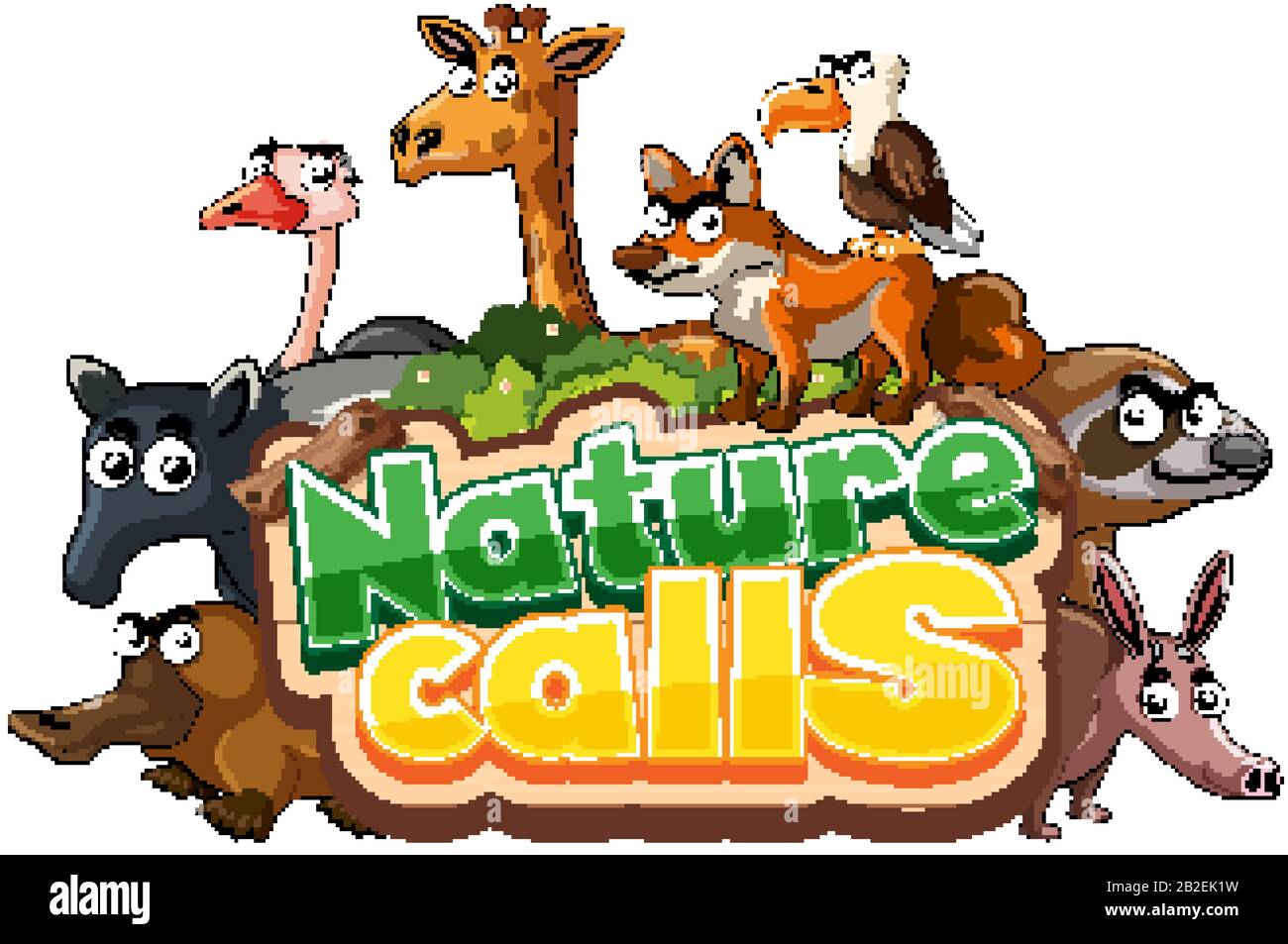 Font design for word natue calls with wild animals in background ...