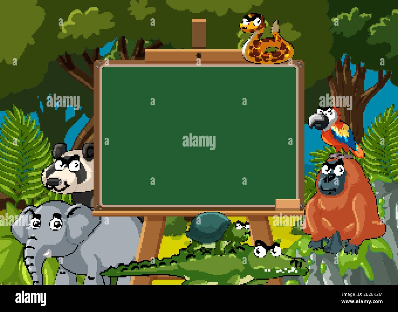 Board template with wild animals in the forest background illustration ...