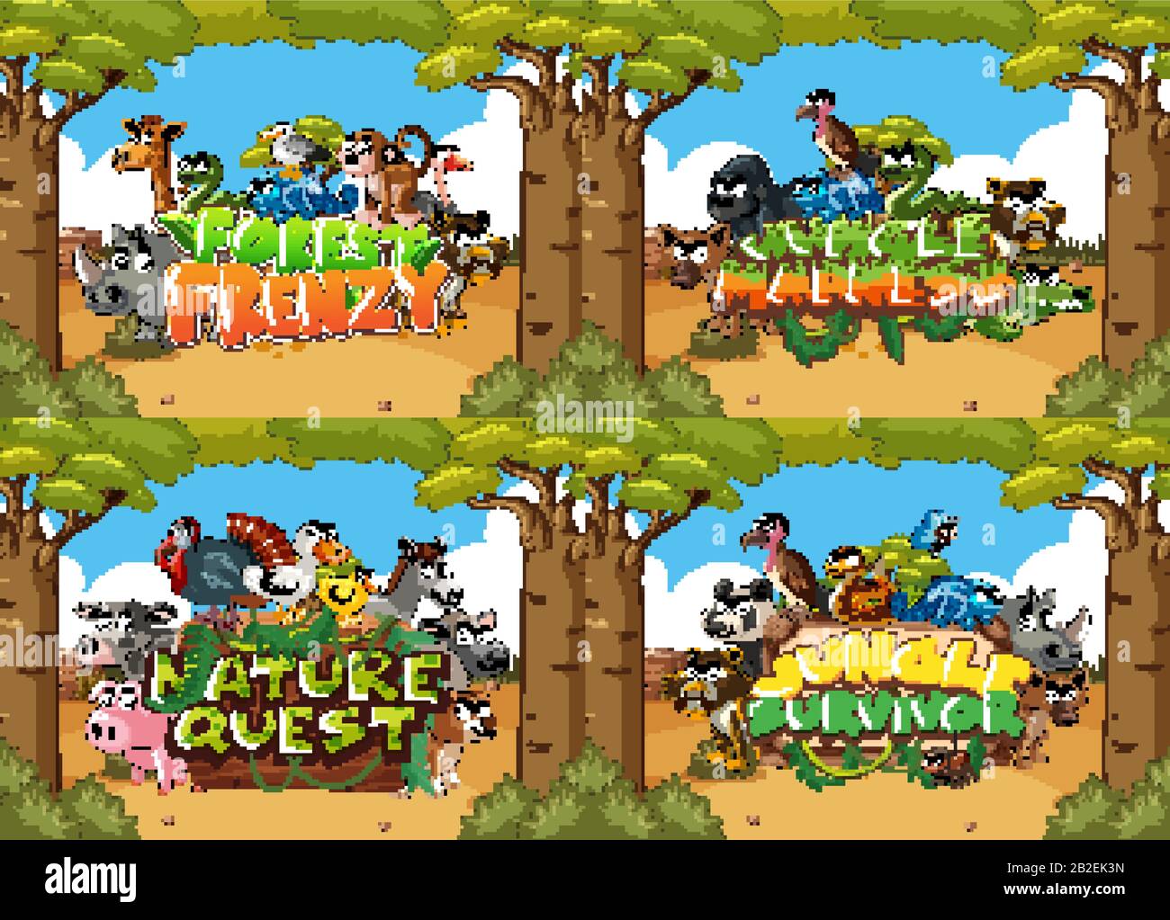 Four sign templates with animals in the field illustration Stock Vector ...