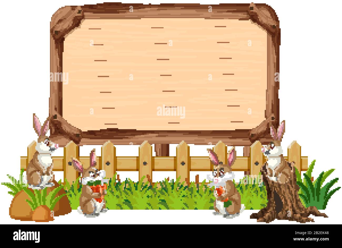 Wooden sign template with many rabbits in the park illustration Stock ...