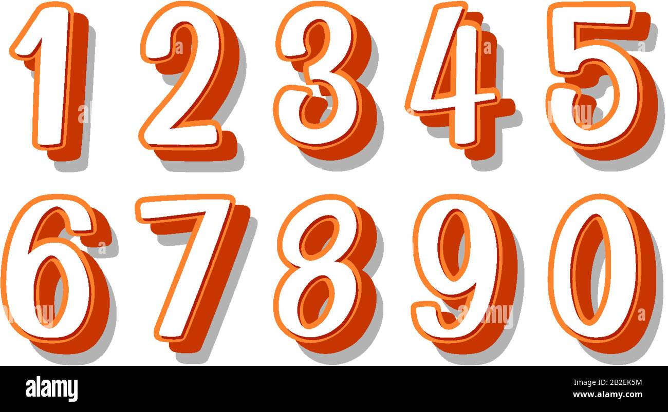Font design for numbers one to zero on white background illustration ...