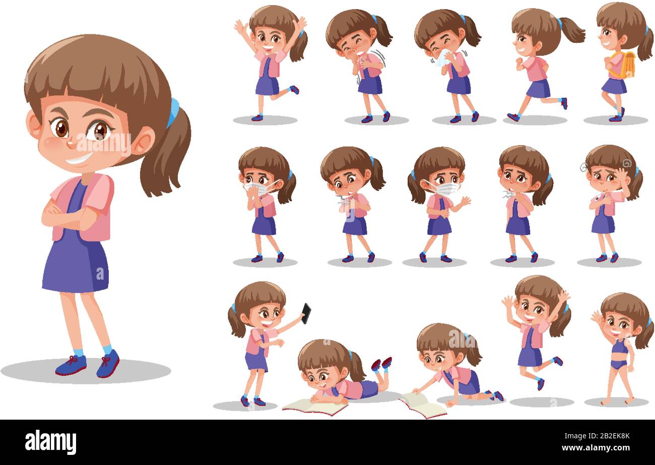 Set of kid character with different expressions on white background ...