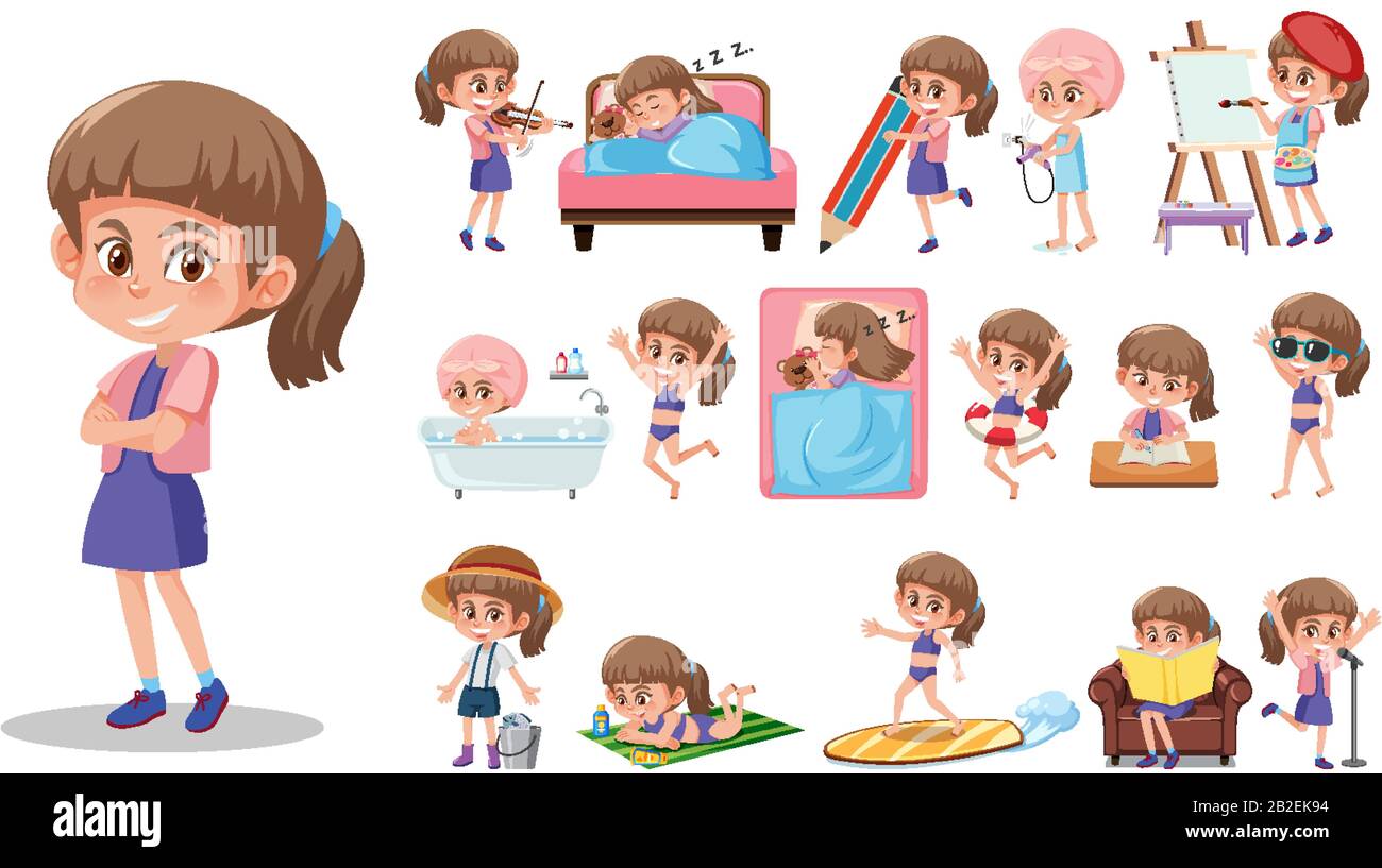 Set of kid character with different expressions on white background ...
