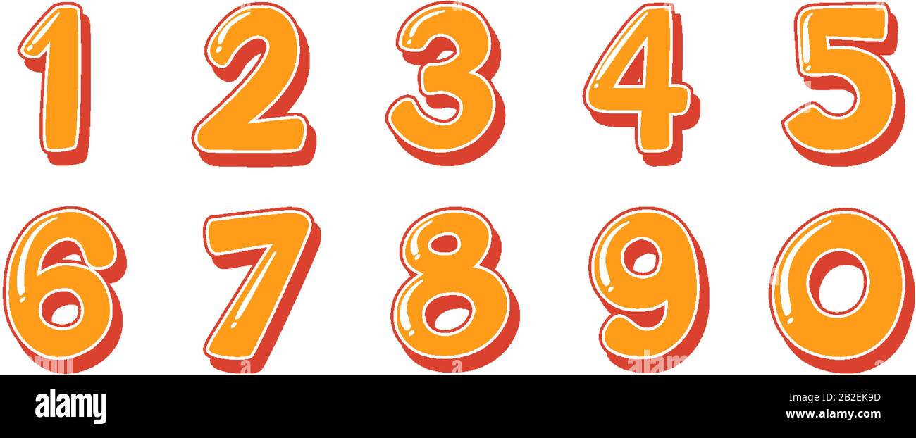 Font design for numbers one to zero on white background illustration ...