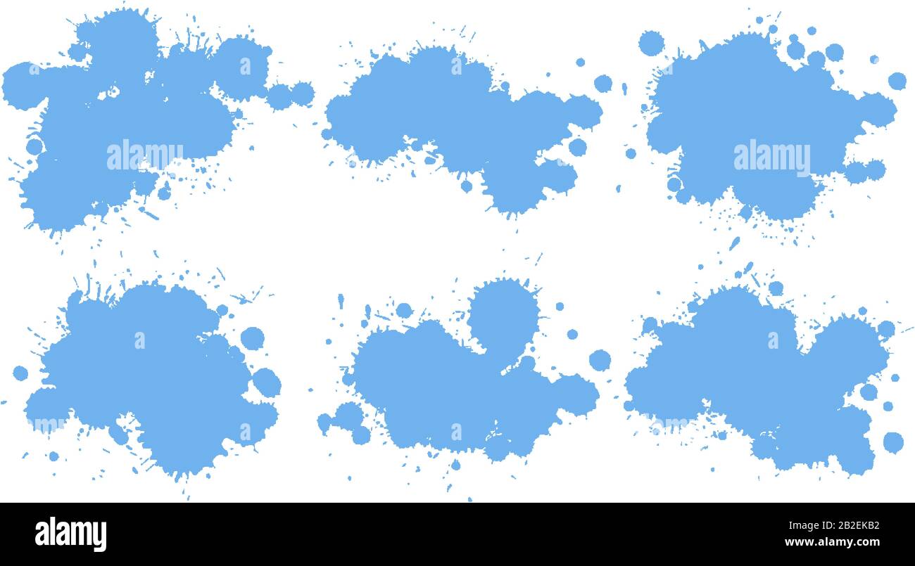 Watercolor splash in set of blue on white background illustration Stock ...