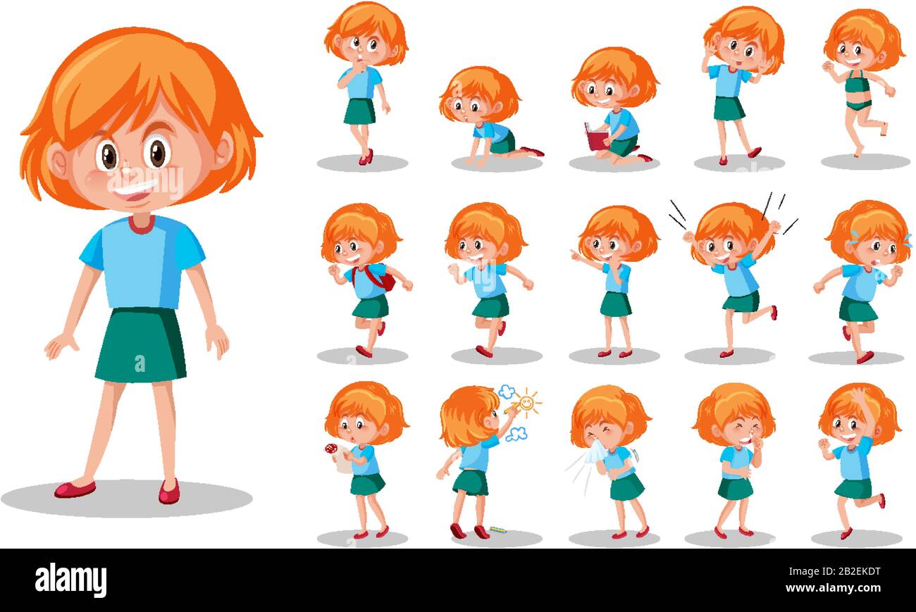 Set of kid character with different expressions on white background ...