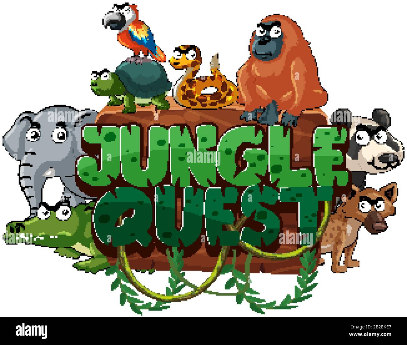 Font design for word jungle quest with wild animals on white background ...