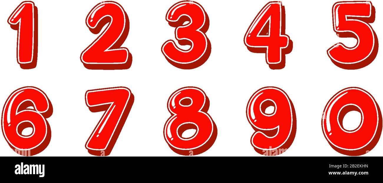 Font design for numbers one to zero on white background illustration ...
