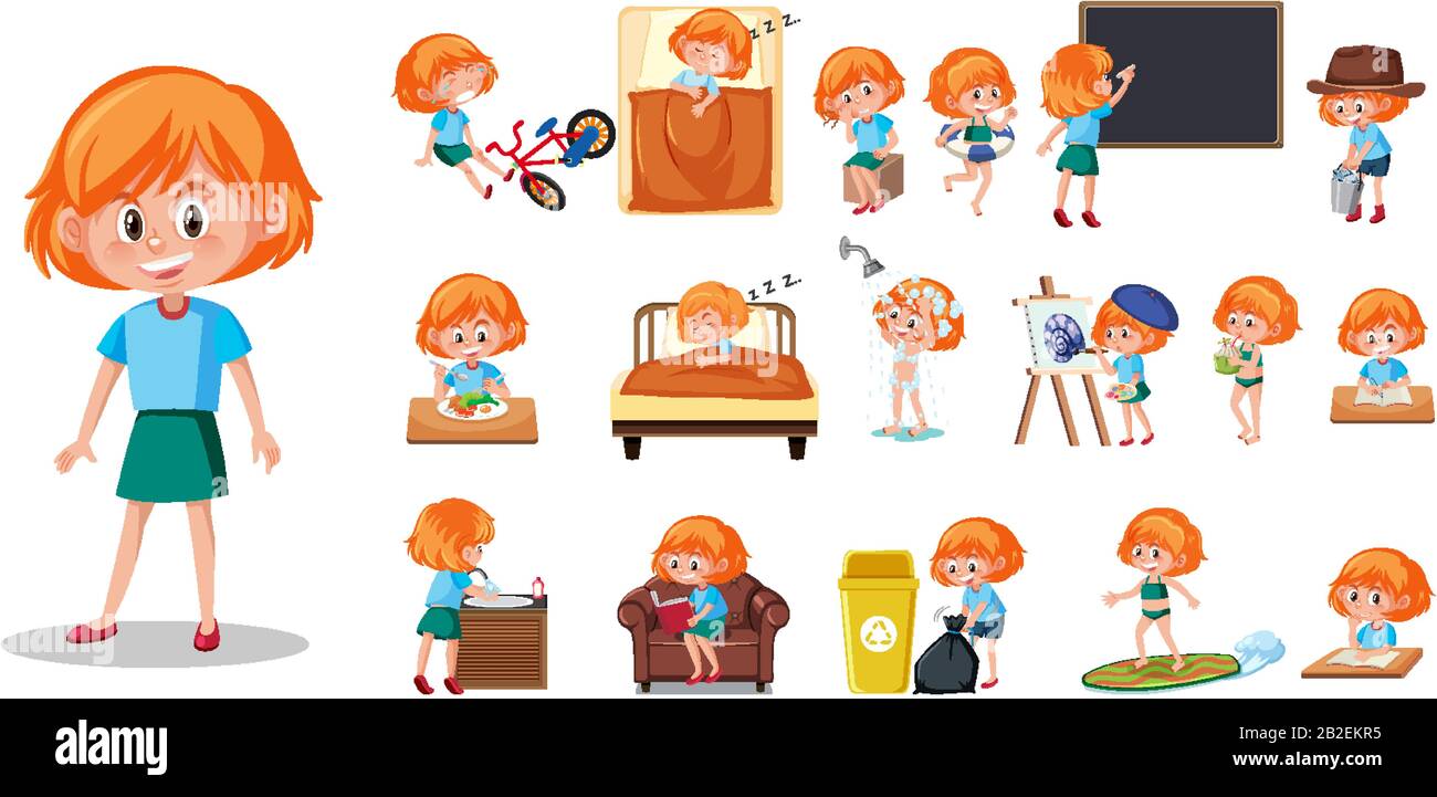 Set of kid character with different expressions on white background ...