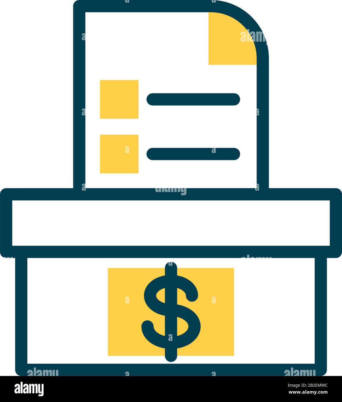 money box with checklist document over white background, half color ...