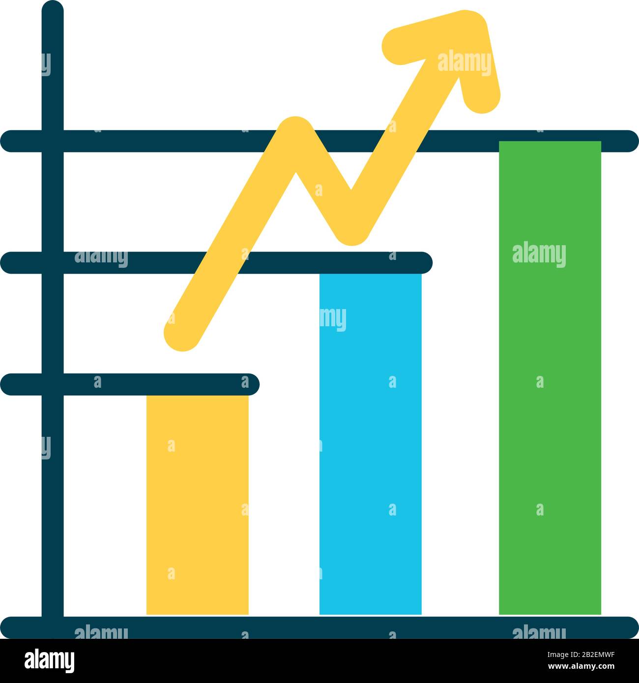 graphic bar chart icon over white background, half color style, vector ...