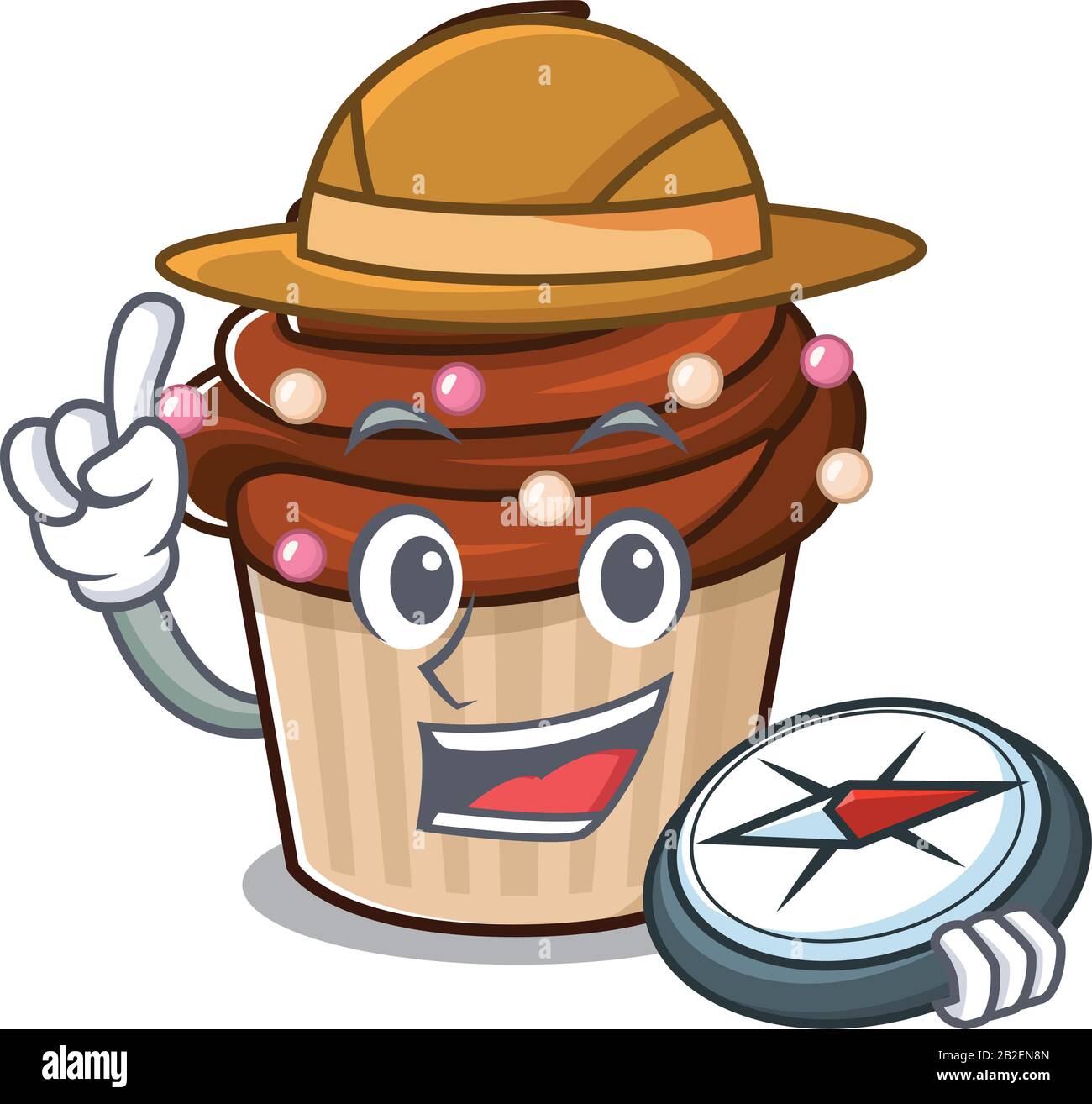 Chocolate cupcake experienced Explorer using a compass Stock Vector ...