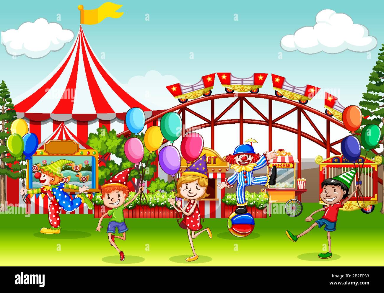 Scene with many children having fun in the circus fair illustration ...