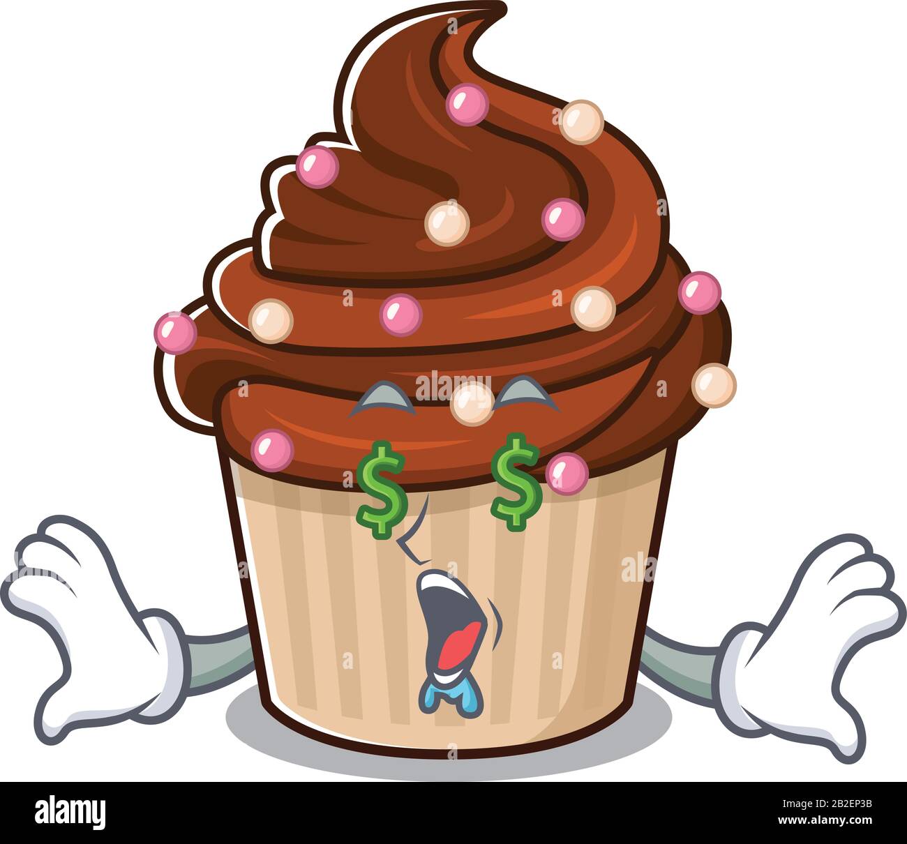 Happy rich chocolate cupcake cartoon character with Money eye Stock ...