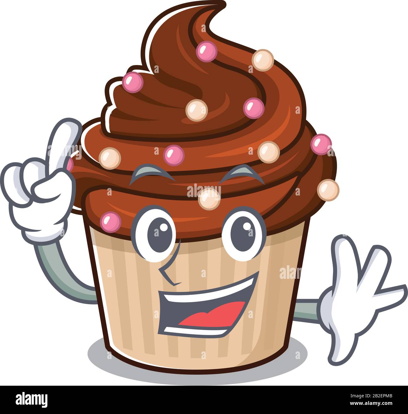 mascot cartoon concept chocolate cupcake in One Finger gesture Stock ...