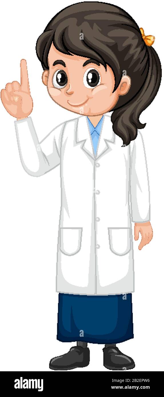 Girl in science gown standing on white background illustration Stock ...