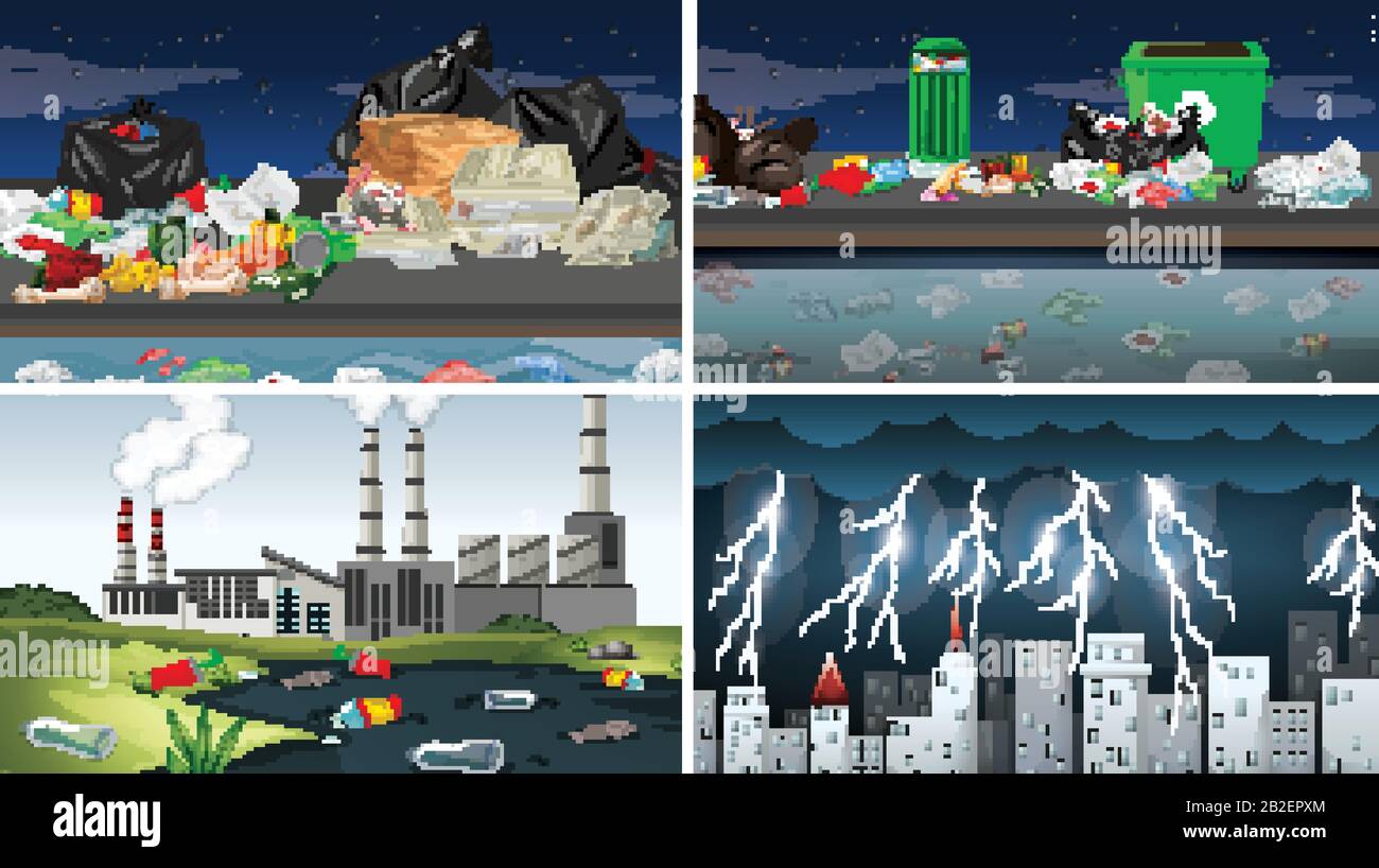 Set of polluted scenes illustration Stock Vector Image & Art - Alamy