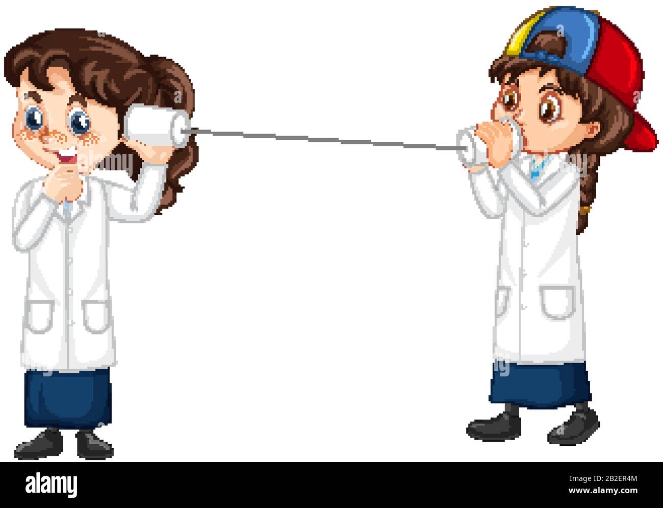 Girls doing experiment on sound wave on white background illustration ...