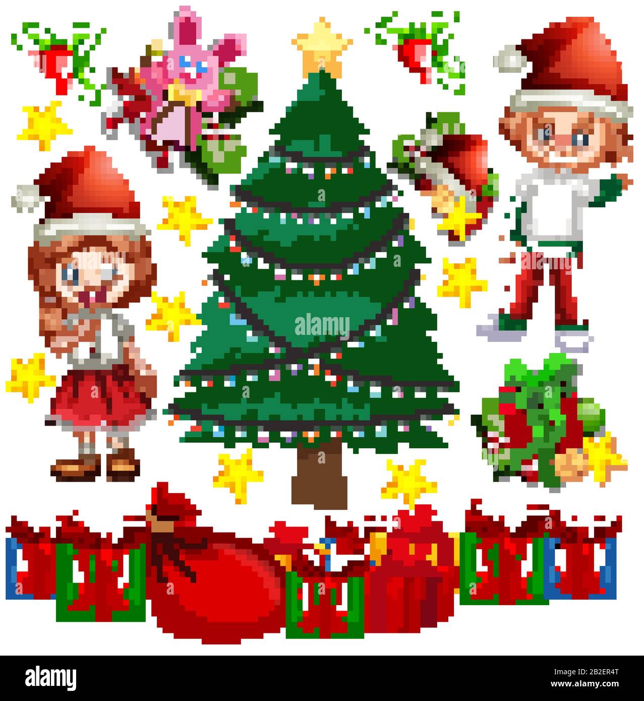 Children and christmas tree on white background illustration Stock ...