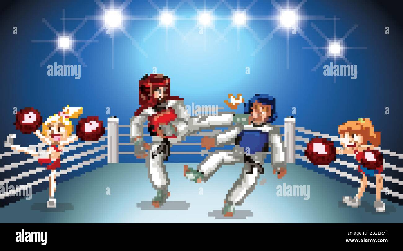 Scene with two taekwondo players fighting on stage illustration Stock ...
