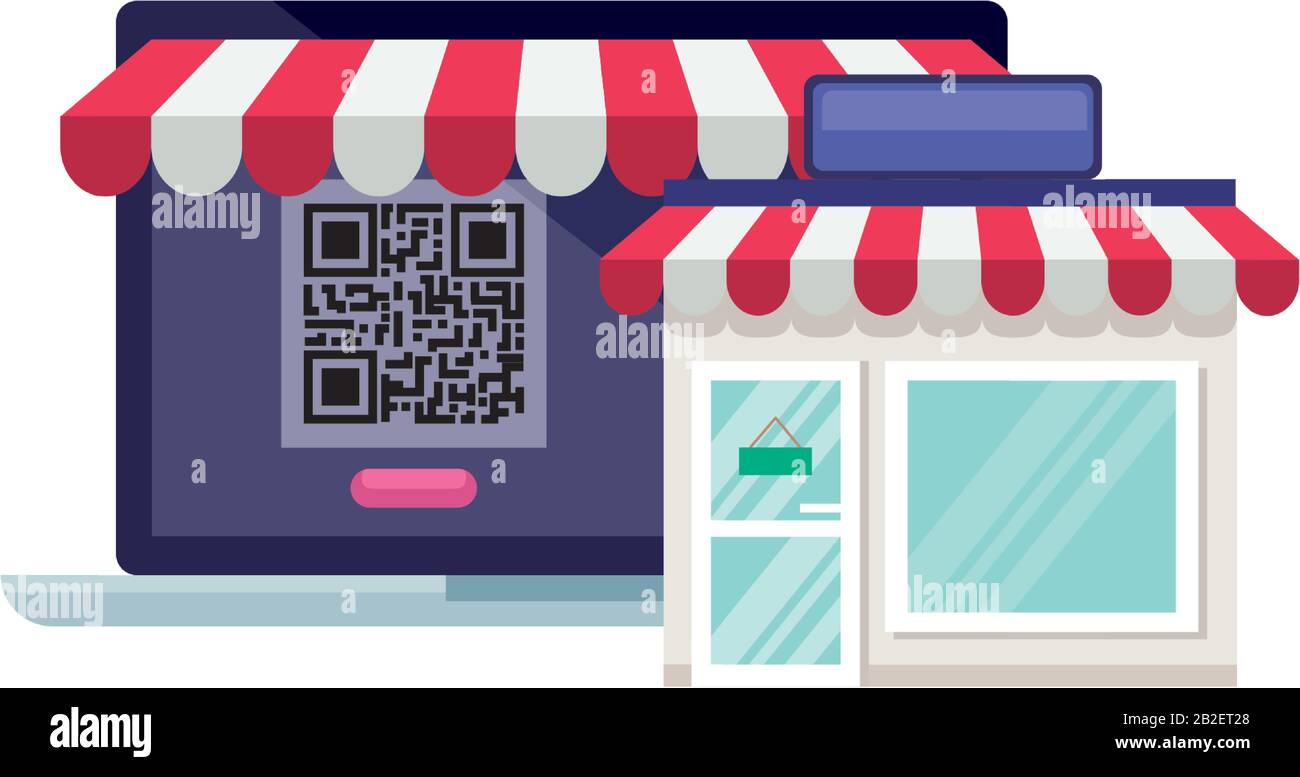 qr code inside laptop and store vector design Stock Vector Image & Art ...