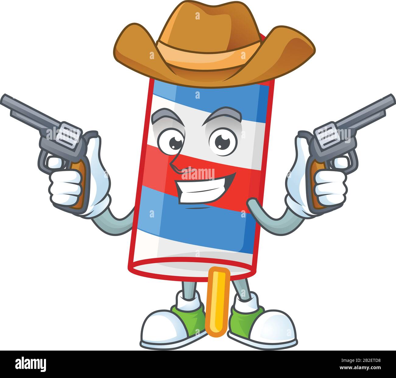 The brave of rocket USA stripes Cowboy cartoon character holding guns ...