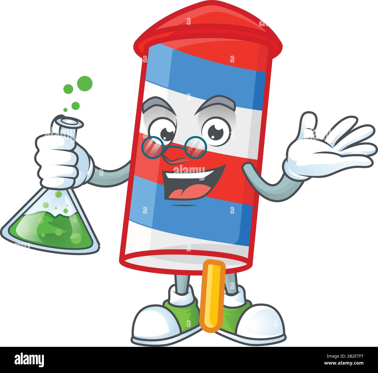 A genius Professor rocket USA stripes cartoon character with glass tube ...
