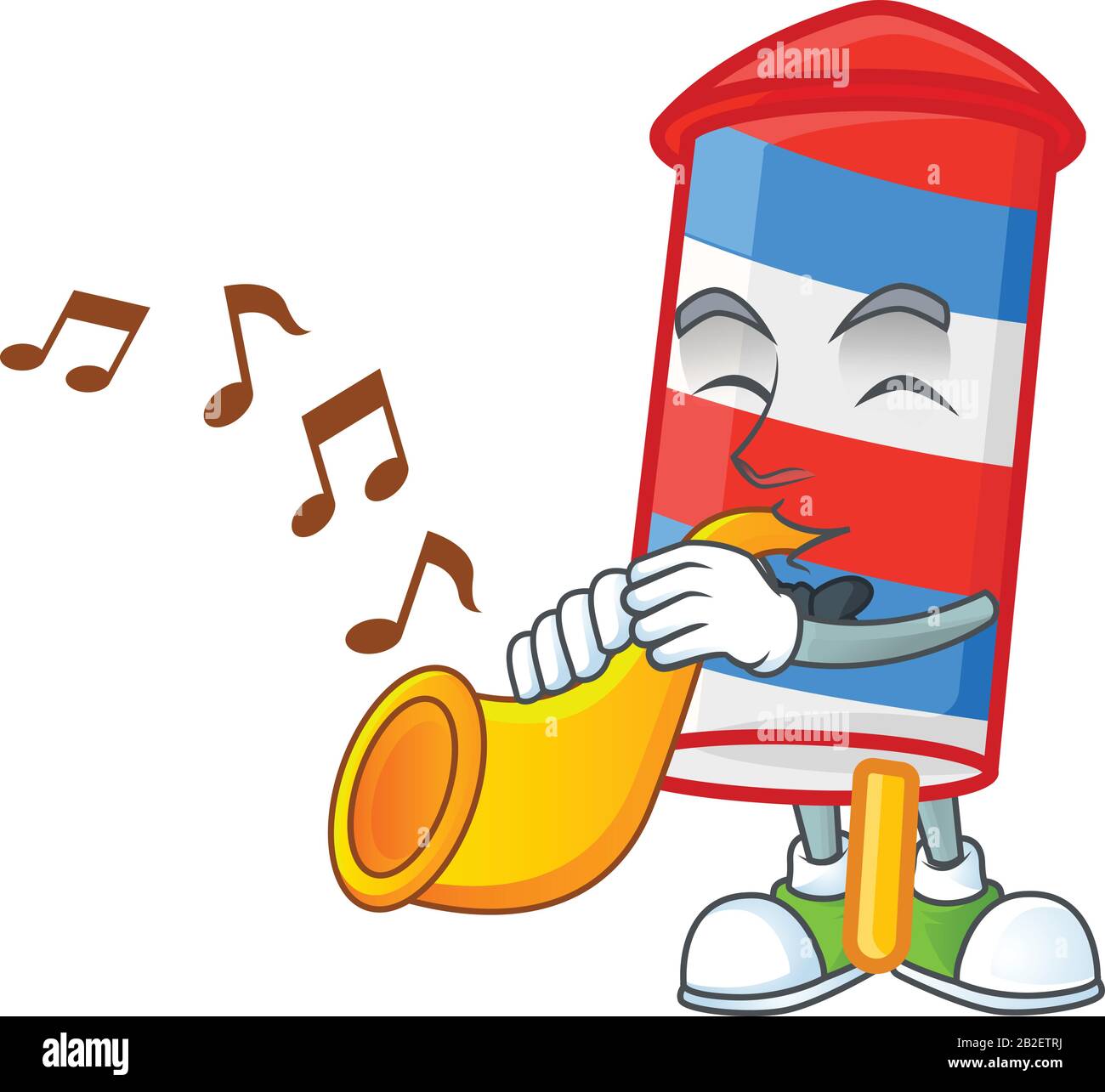 cartoon character style of rocket USA stripes playing a trumpet Stock ...