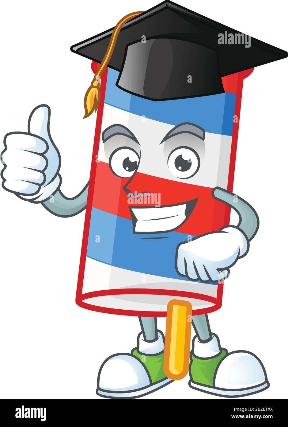 A happy character of rocket USA stripes in a black Graduation hat Stock ...