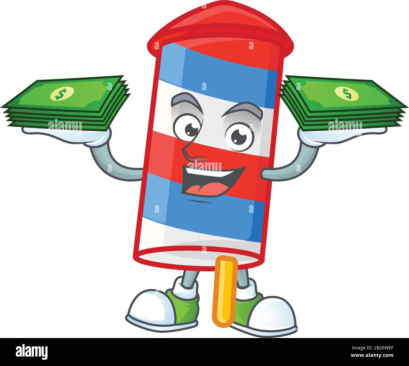 rich and famous rocket USA stripes cartoon character with money on ...
