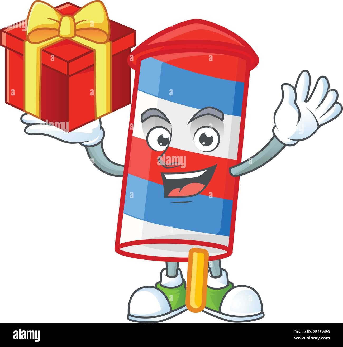 cartoon character of rocket USA stripes with a box of gift Stock Vector ...