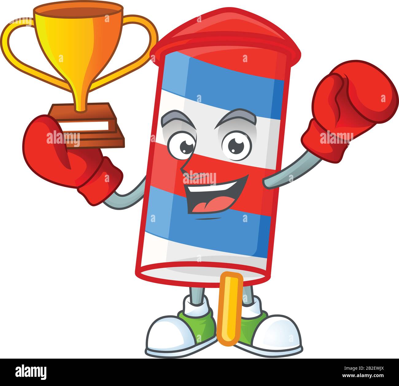 Super cool Boxing winner of rocket USA stripes in mascot cartoon design ...