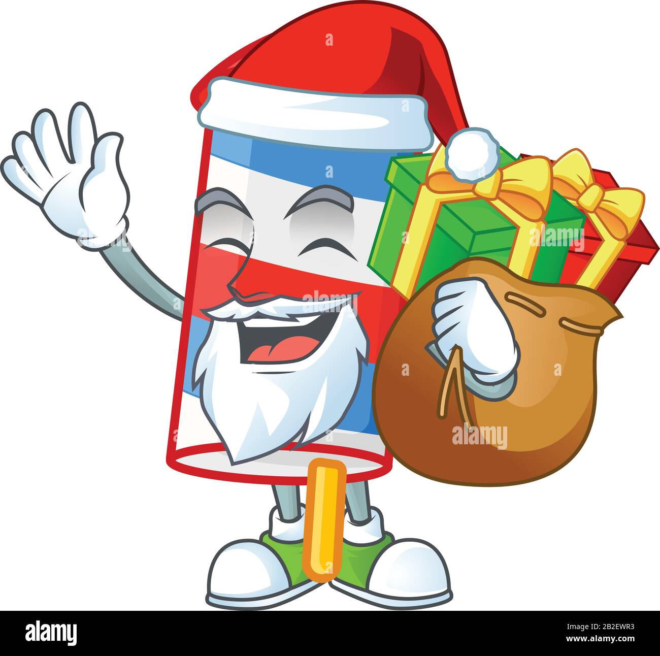 Santa rocket USA stripes Cartoon design having a sack of gifts Stock ...
