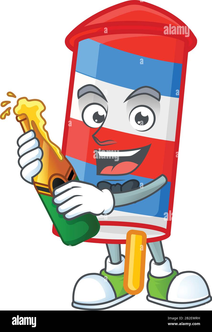 mascot cartoon design of rocket USA stripes having a bottle of beer ...