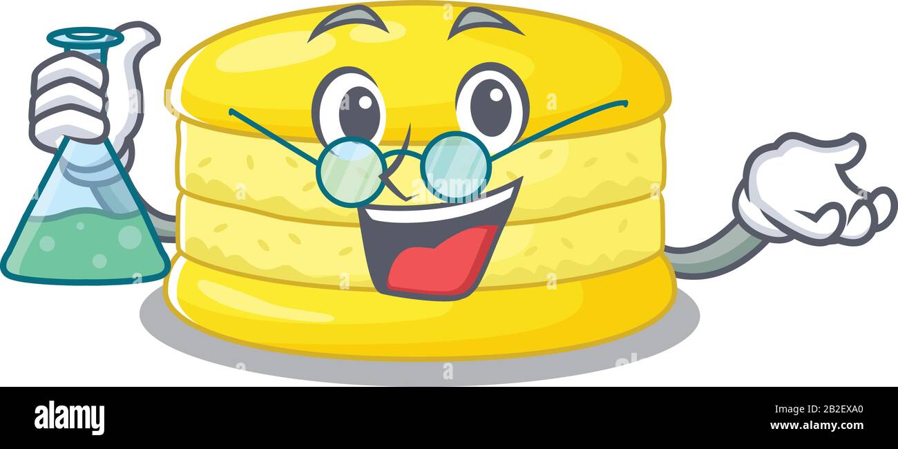 Cool lemon macaron Professor cartoon character with glass tube Stock ...