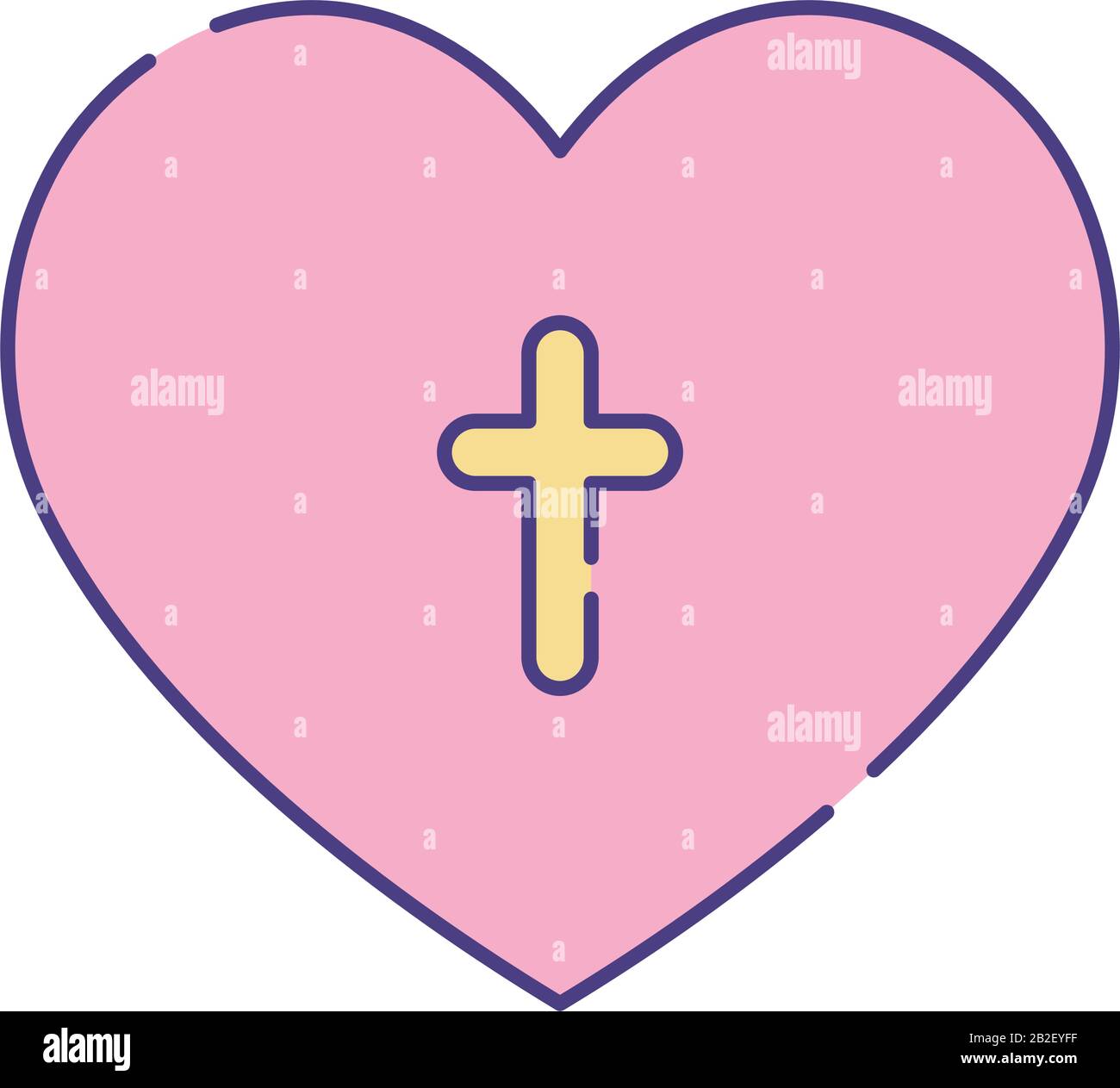 cross inside heart flat style icon design, Religion culture belief ...