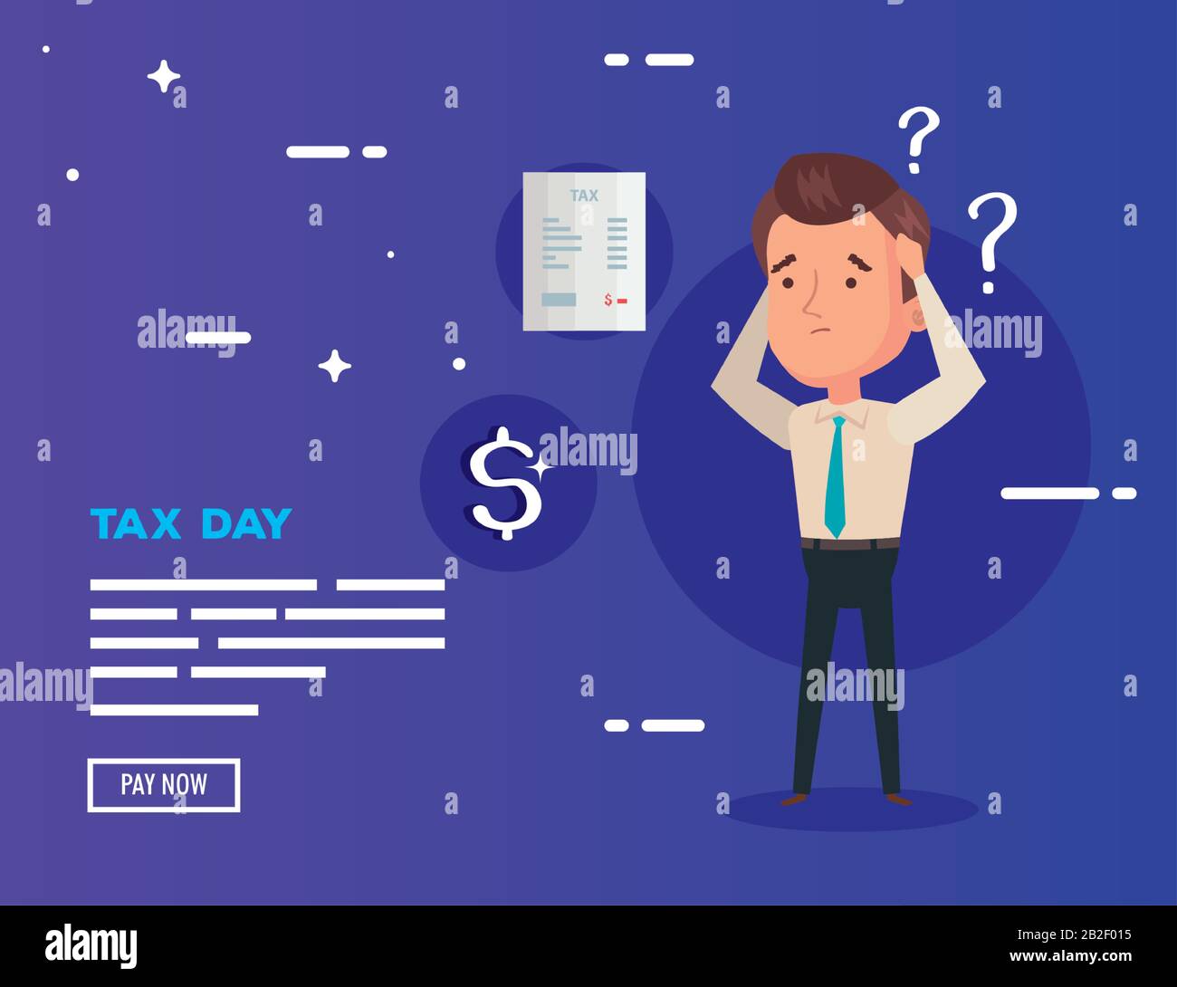 tax day poster with worried businessman and document Stock Vector Image ...