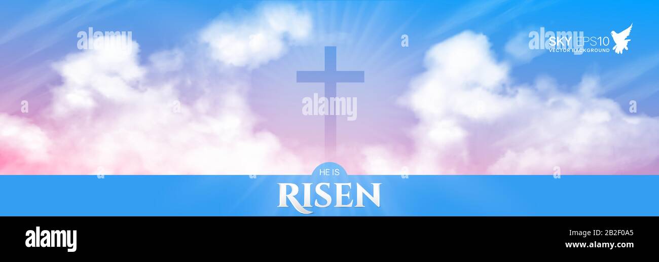 Christian religious design for Easter celebration. Narrow horizontal ...