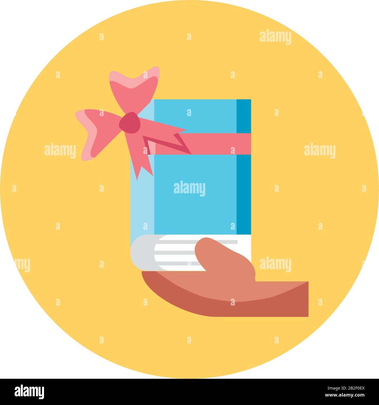 hand holding a gift book icon over white background, colorful block ...