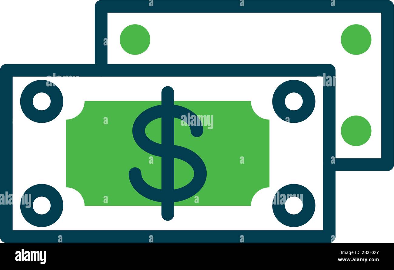 money bills icon over white background, half color style, vector ...