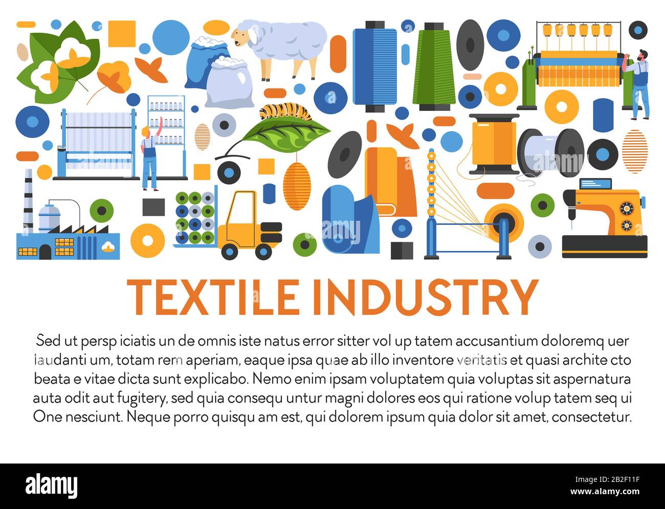 Textile industry banner with fabrics manufacturing icons and text Stock ...