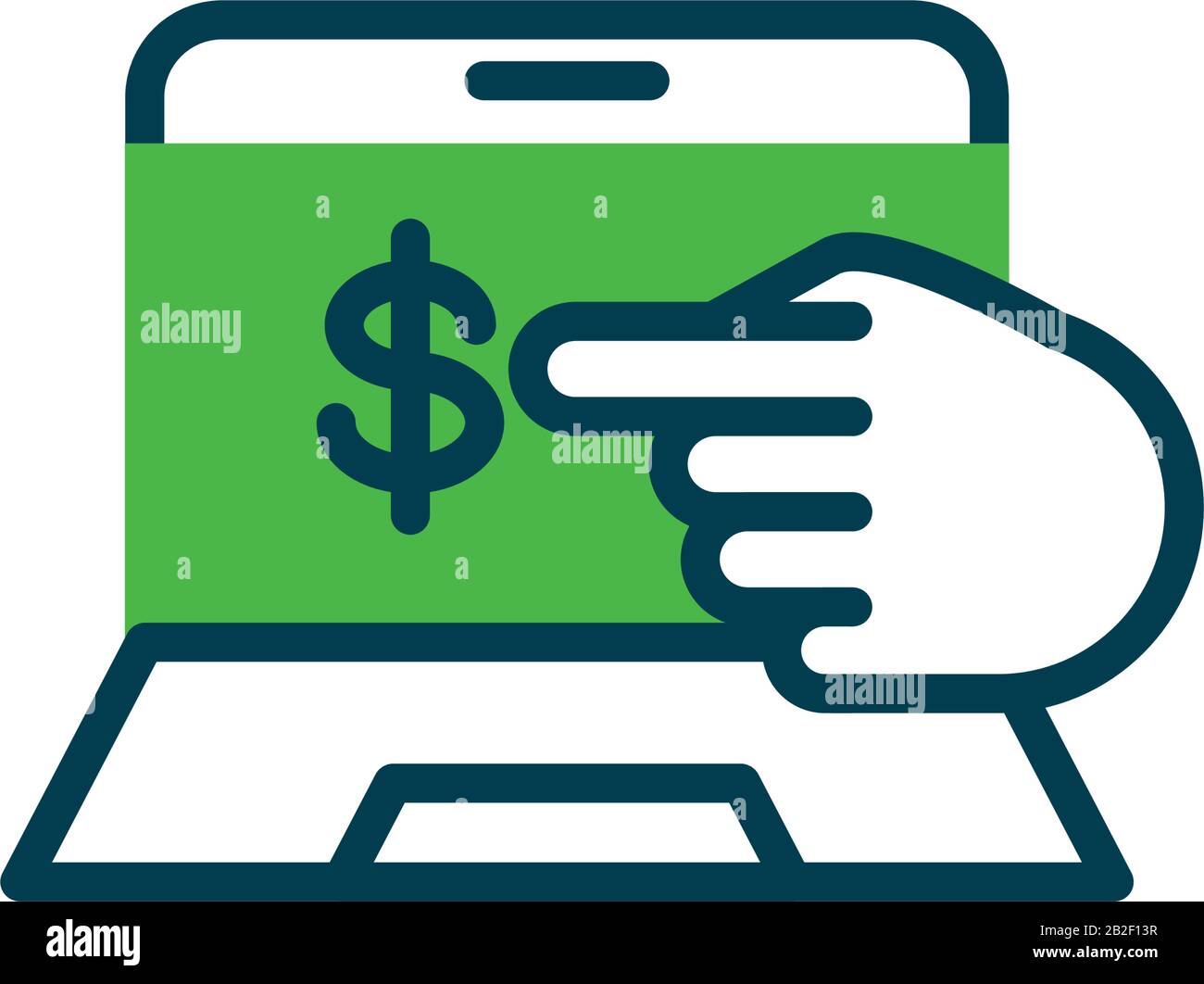 laptop computer with money symbol icon over white background, half ...