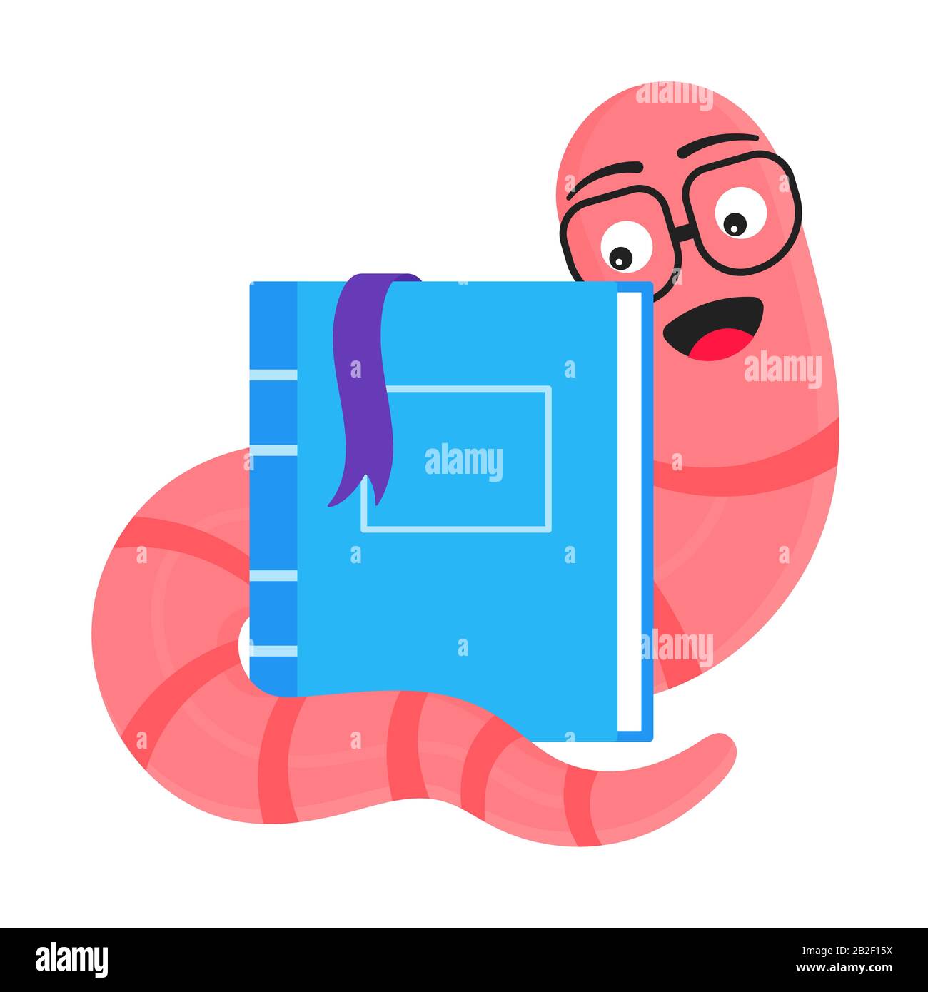 Cartoon style earthworm with book and glasses vector illustration ...