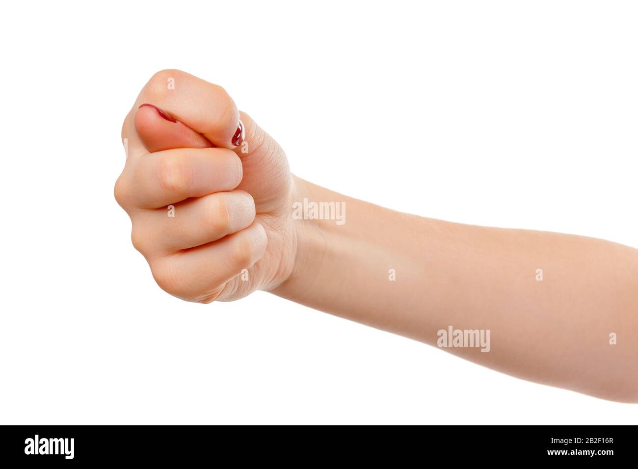Woman's hand with fist gesture isolated on white Stock Photo - Alamy