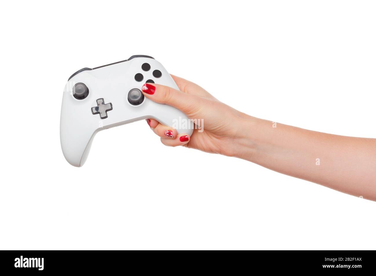 Video game console controller in gamer hands isolated on white ...