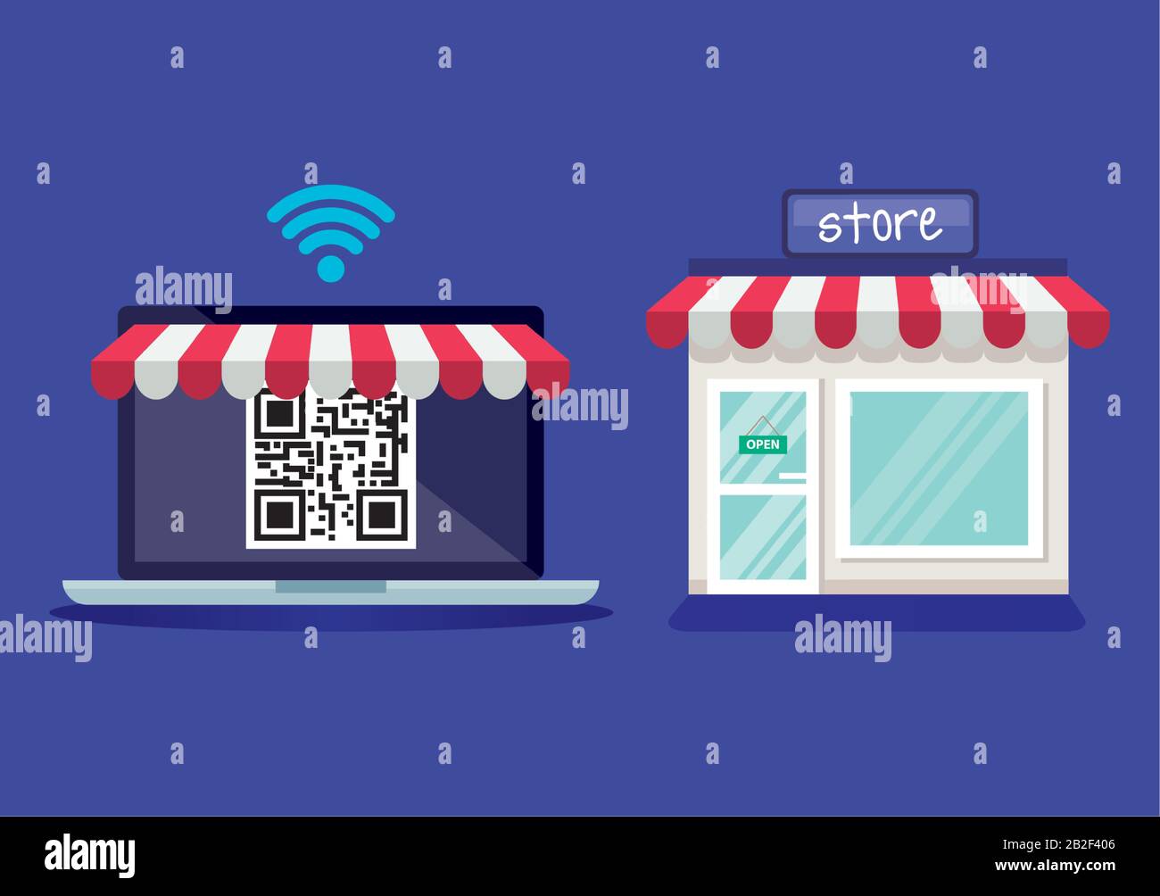 qr code inside laptop and store vector design Stock Vector Image & Art ...