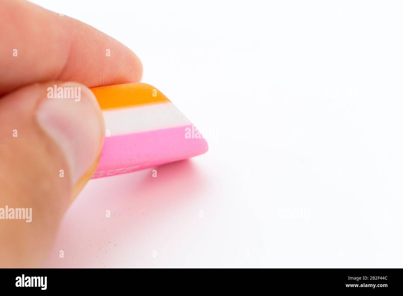 eraser tool in a hand isolated on white background. school and office ...