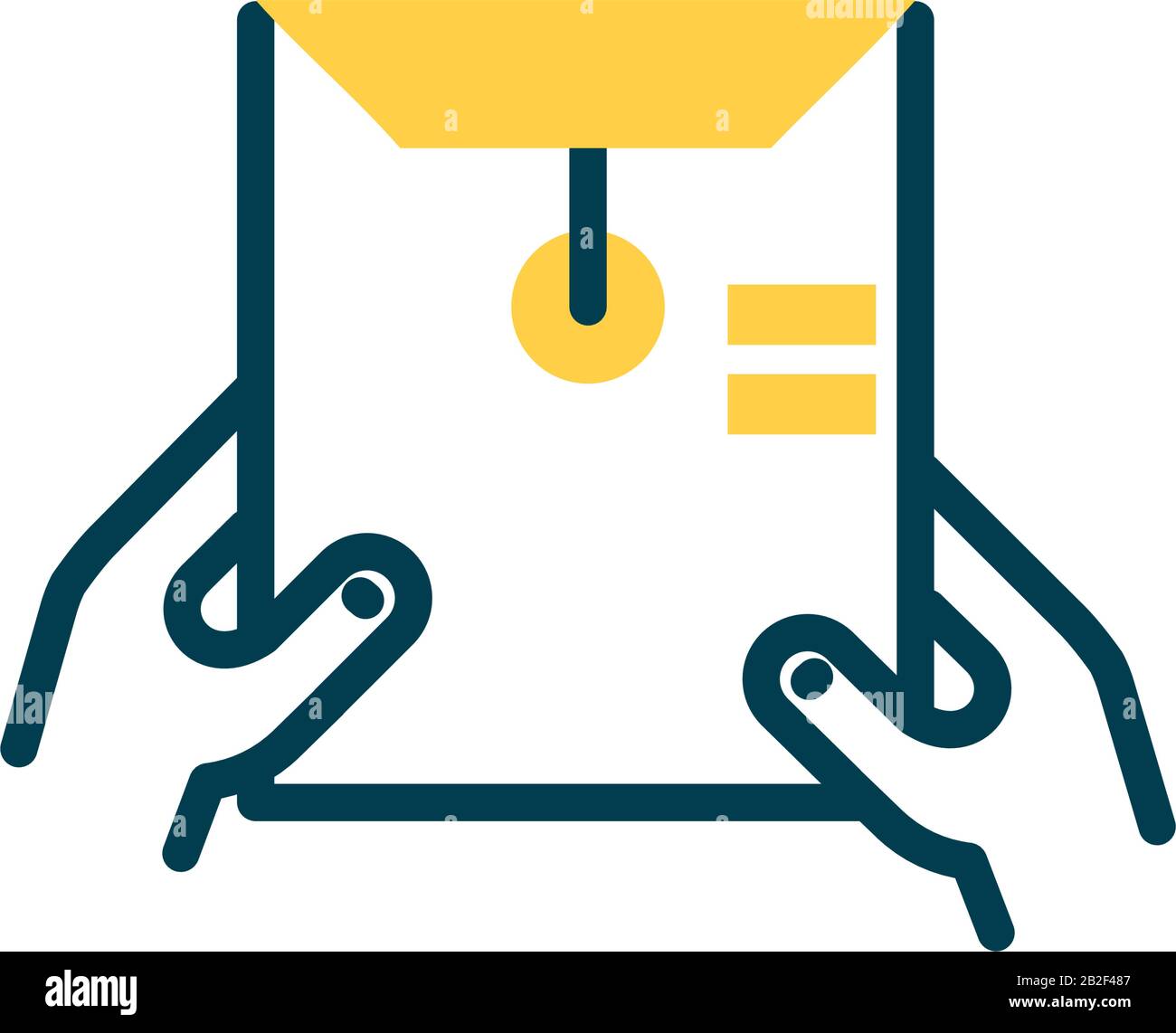 hand holding a document envelope icon over white background, half color ...