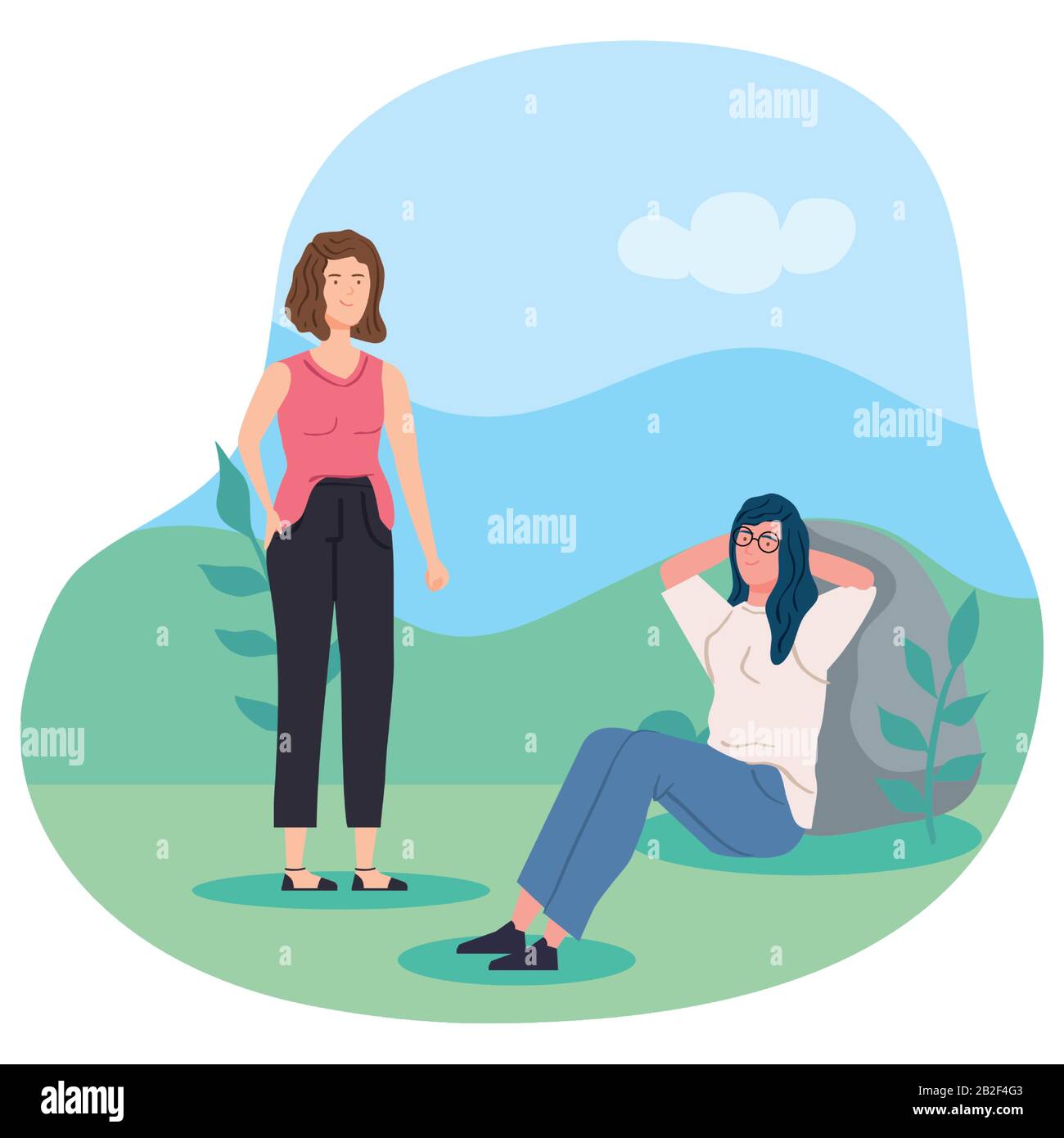 beautiful women in landscape nature Stock Vector Image & Art - Alamy